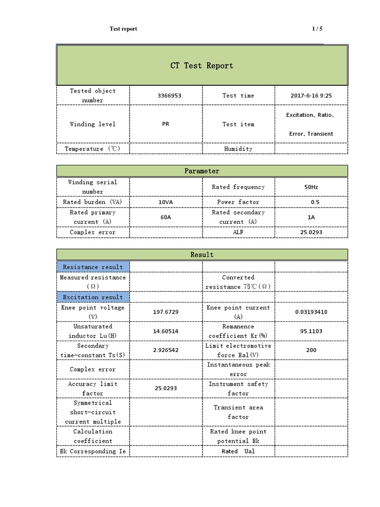 CT Test Report: Parameter | PDF | Electrical Resistance And Conductance ...