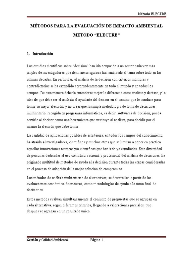 Metodo Electre | PDF | Matriz (Matemáticas) | Evaluación