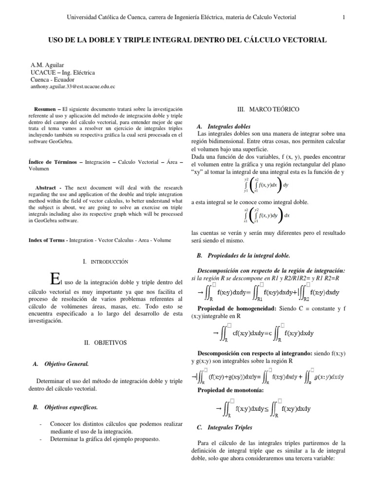 Trabajo Investigación Sobre Integrales Dobles y Triples | PDF | Integral | Vector Euclidiano