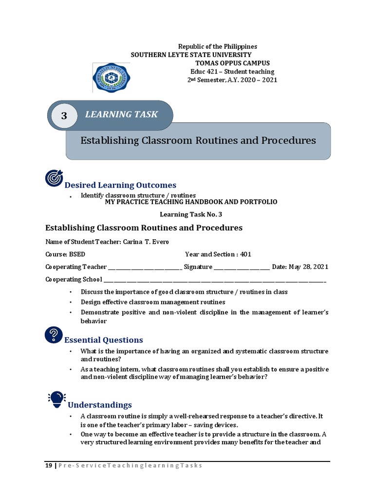 Learning Task 3 Carina Evero | PDF | Classroom | Classroom Management