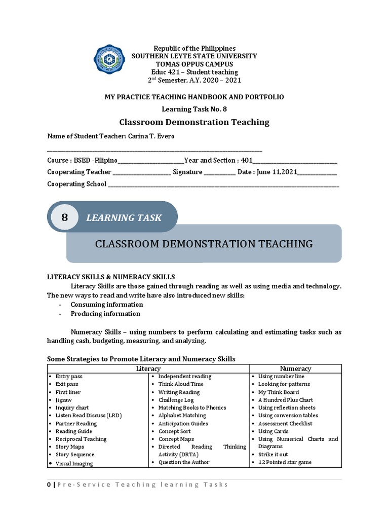 Learning Task 8 Carina Evero | PDF | Lesson Plan | Teachers