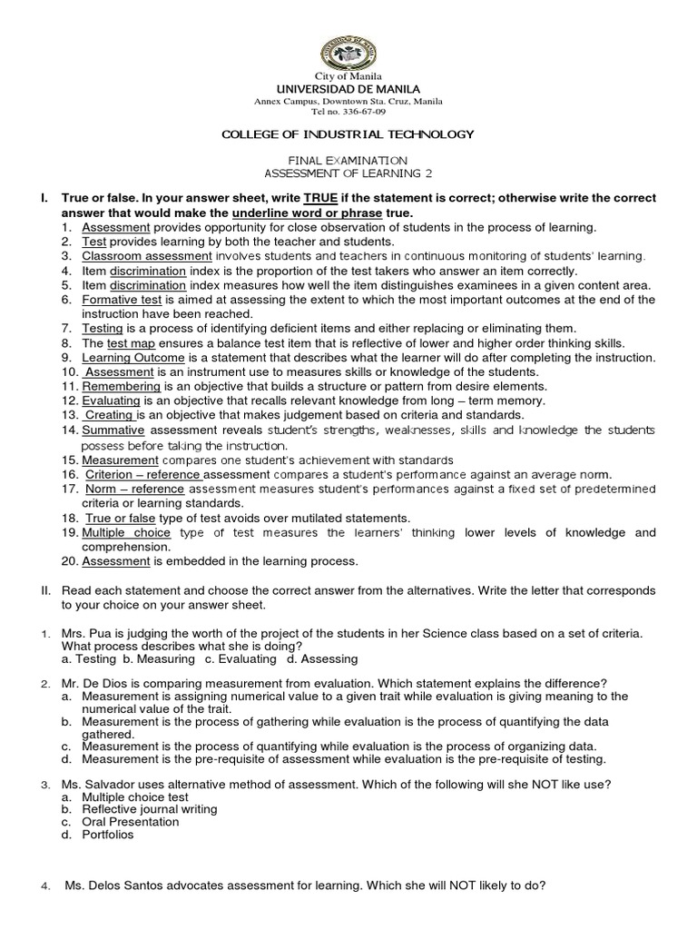 Final Examination - Assessment 2 | Download Free PDF | Educational ...