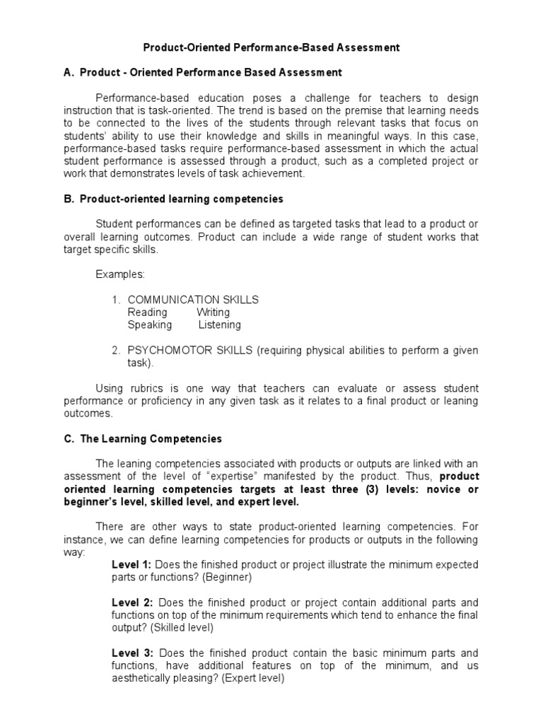 Product-Oriented Performancebased Assessment | PDF | Rubric (Academic ...