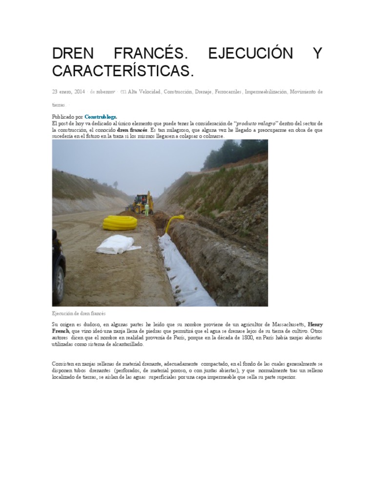 Dren Francés: Ejecución y Características | PDF | Agua | Naturaleza