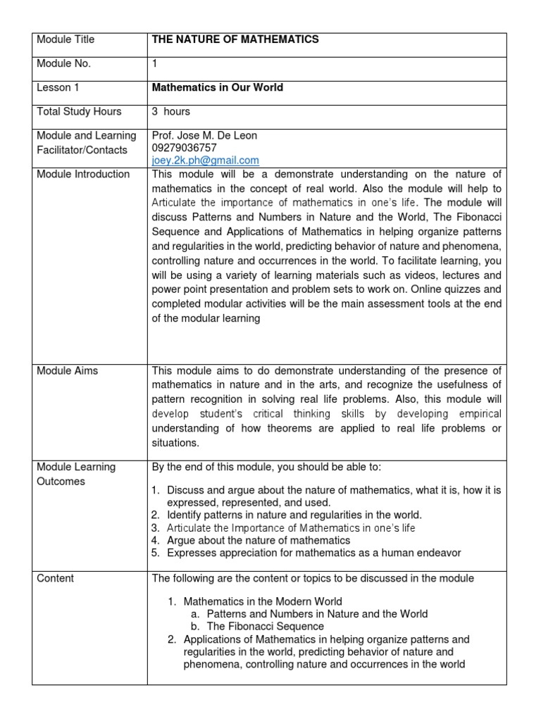 Module 1 Mathematics in Oour World (MMW) | PDF | Pattern | Symmetry