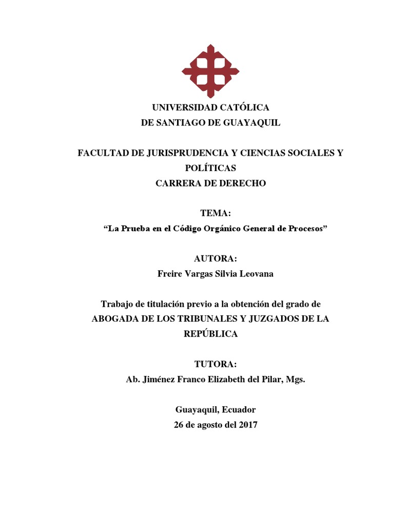 T Ucsg Pre Jur Der MD 142 | PDF | Evidencia (ley) | Ley procesal