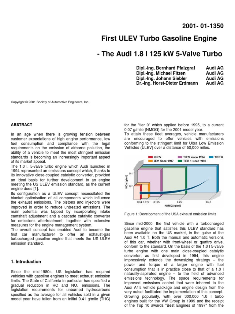 Audi 1.8t ULEV Turbo Gasoline Engine | PDF | Fuel Injection | Piston