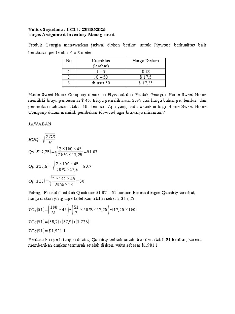 Assignment Opman Inventory Management | PDF