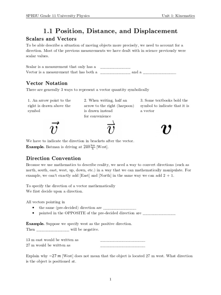 1.1 Position, Distance, and Displacement | PDF | Distance | Euclidean ...