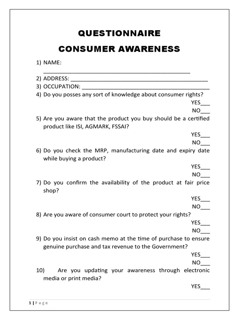 Questionnaire Consumer Awareness | PDF