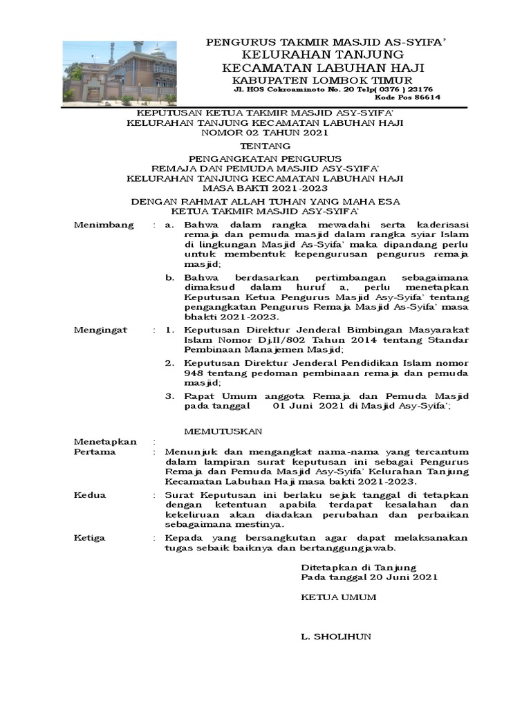 Contoh SK Remaja Masjid | PDF