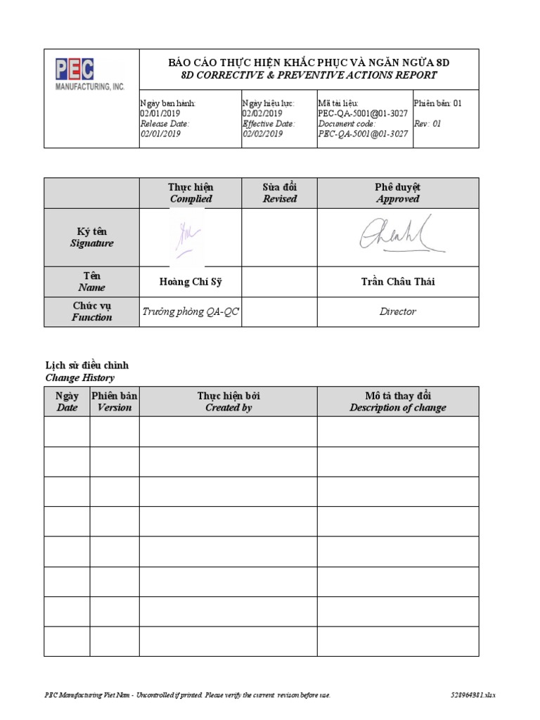 PEC-QA-5001@01-3027, 8D PACA Report | PDF
