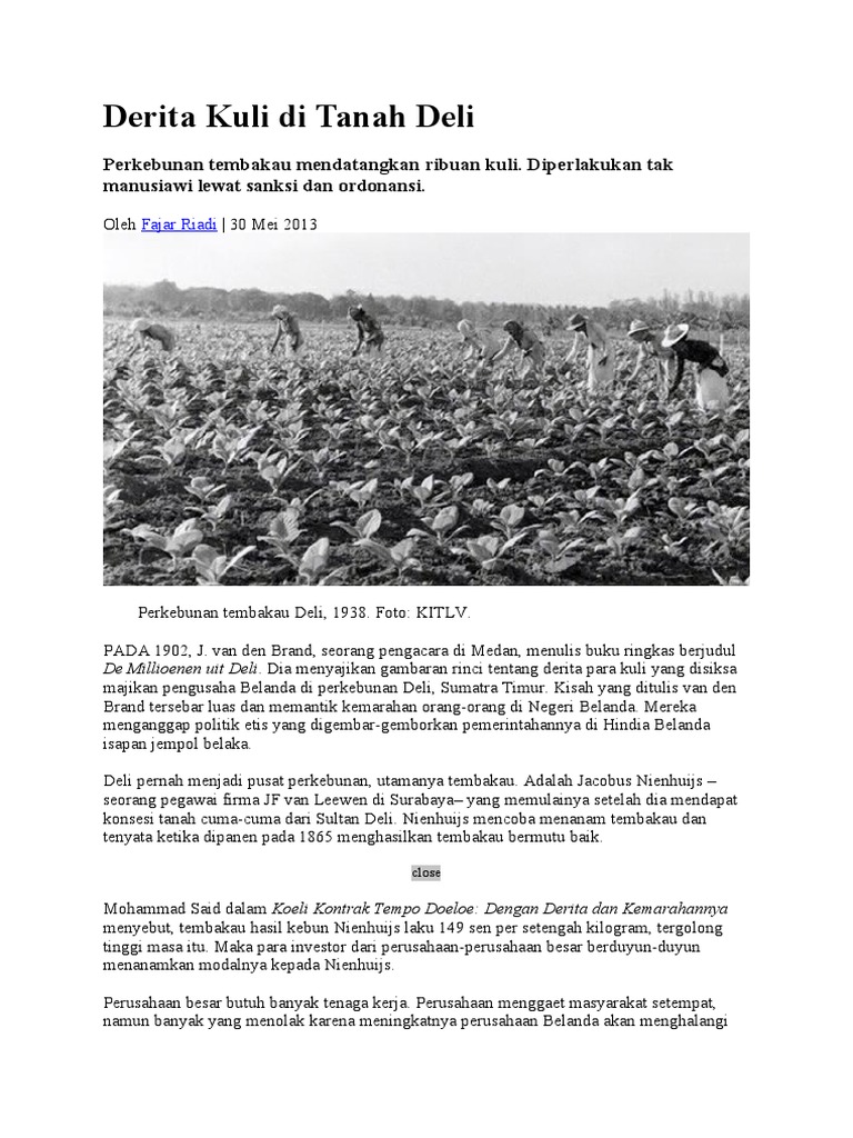 Derita Kuli Di Tanah Deli | PDF