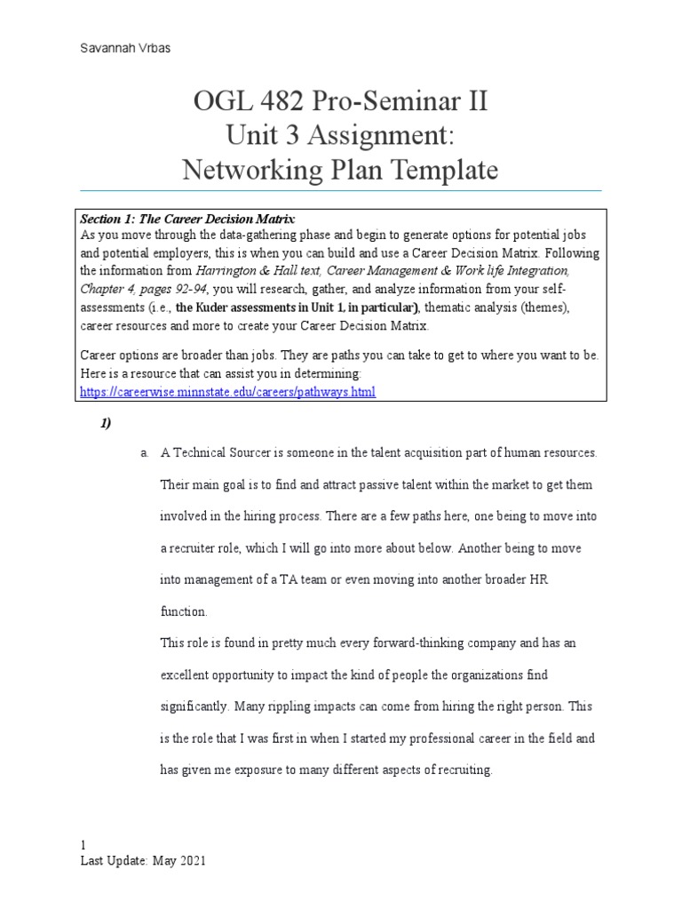 Career Decision Matrix and Networking Plan | PDF | Recruitment | Goal