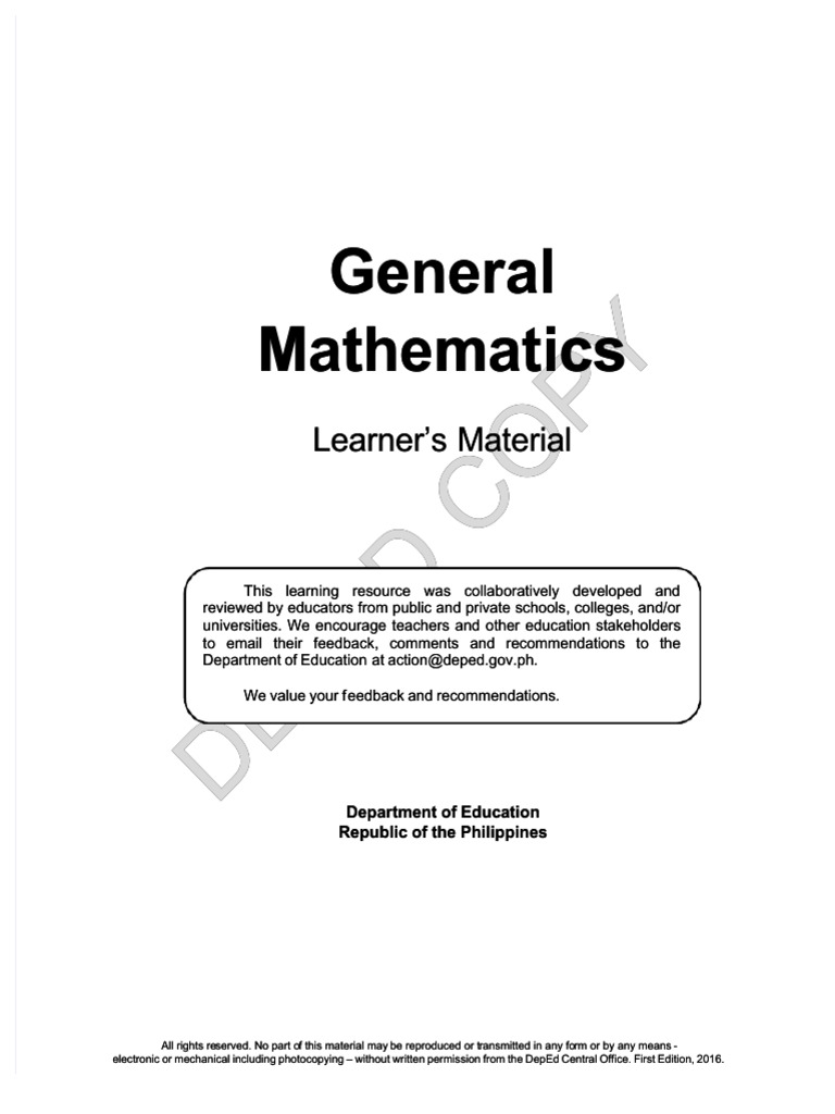 PDF General Math LM For Shs Compress | PDF | Function (Mathematics) | Domain Of A Function