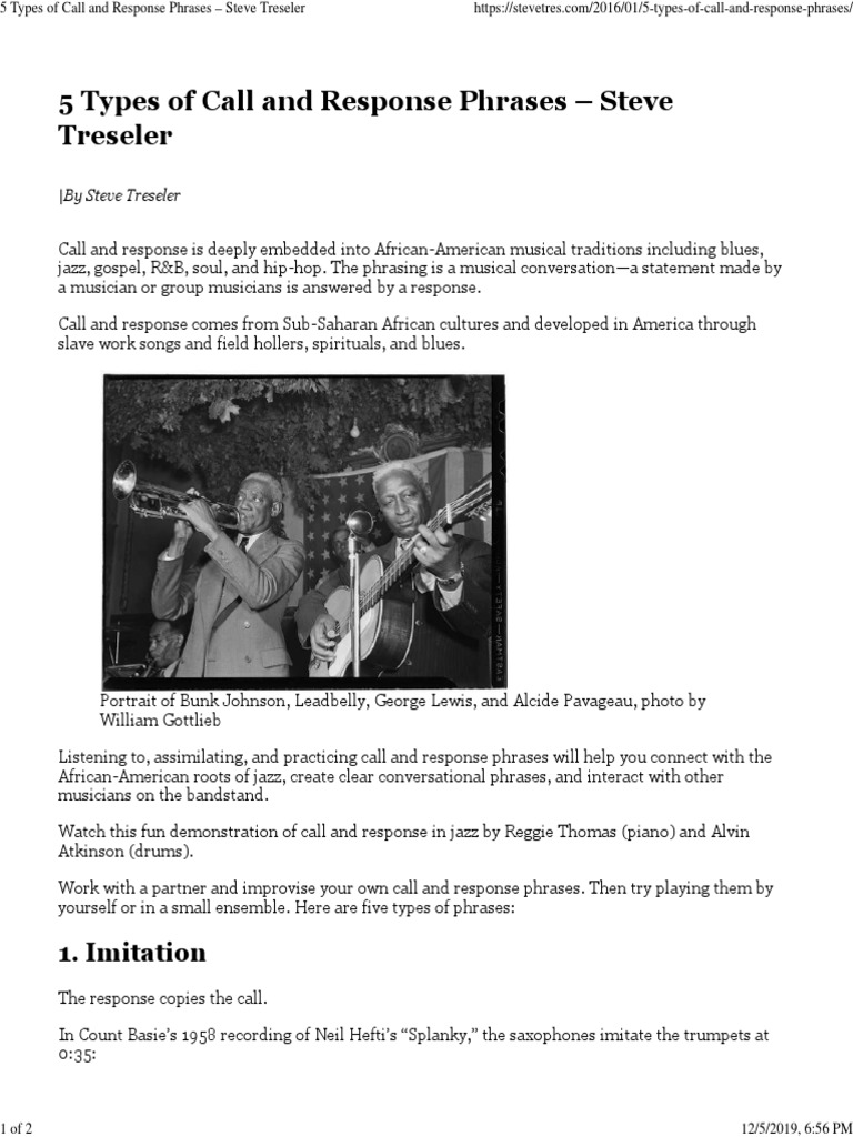 5 Types of Call and Response Phrases - Steve Treseler | PDF | Jazz | Blues