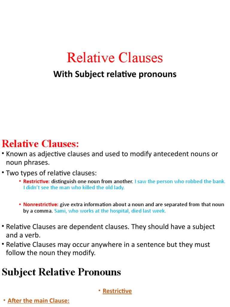 Class 1 Ch. 13 Relative Clauses With Subject Relative Pronouns | PDF | Linguistics | Syntactic ...