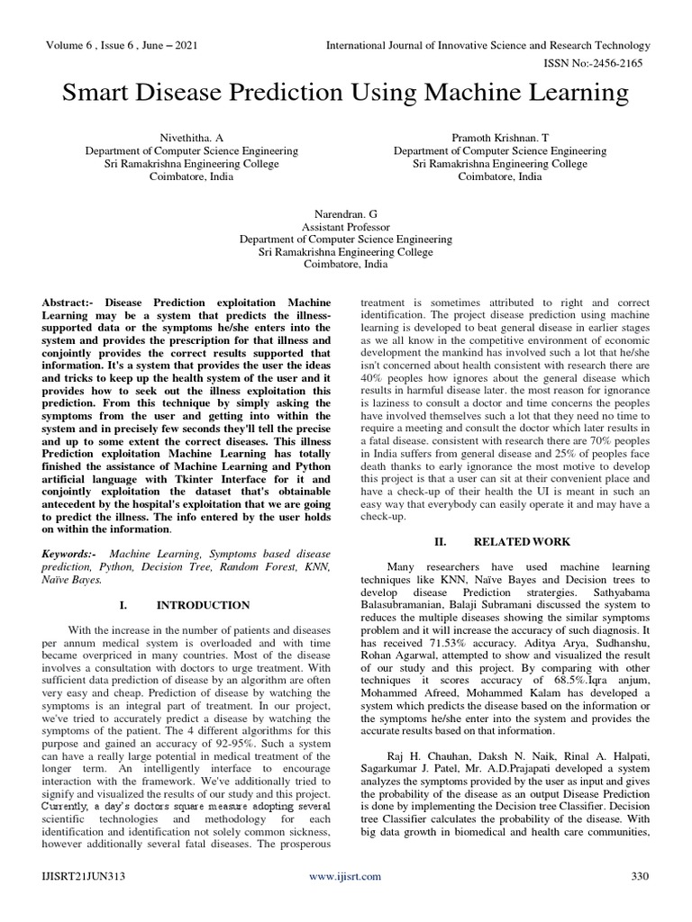 Smart Disease Prediction Using Machine Learning | PDF | Statistical ...