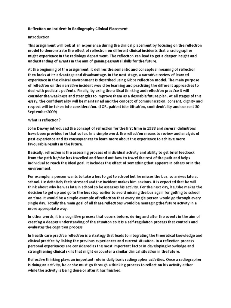 Reflection On Incident in Radiography Clinical Placement | Download Free PDF | Thought ...