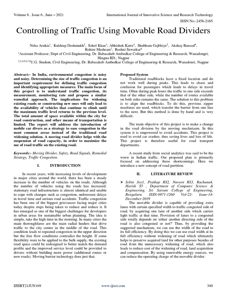 Controlling of Traffic Using Movable Road Dividers | PDF | Traffic ...