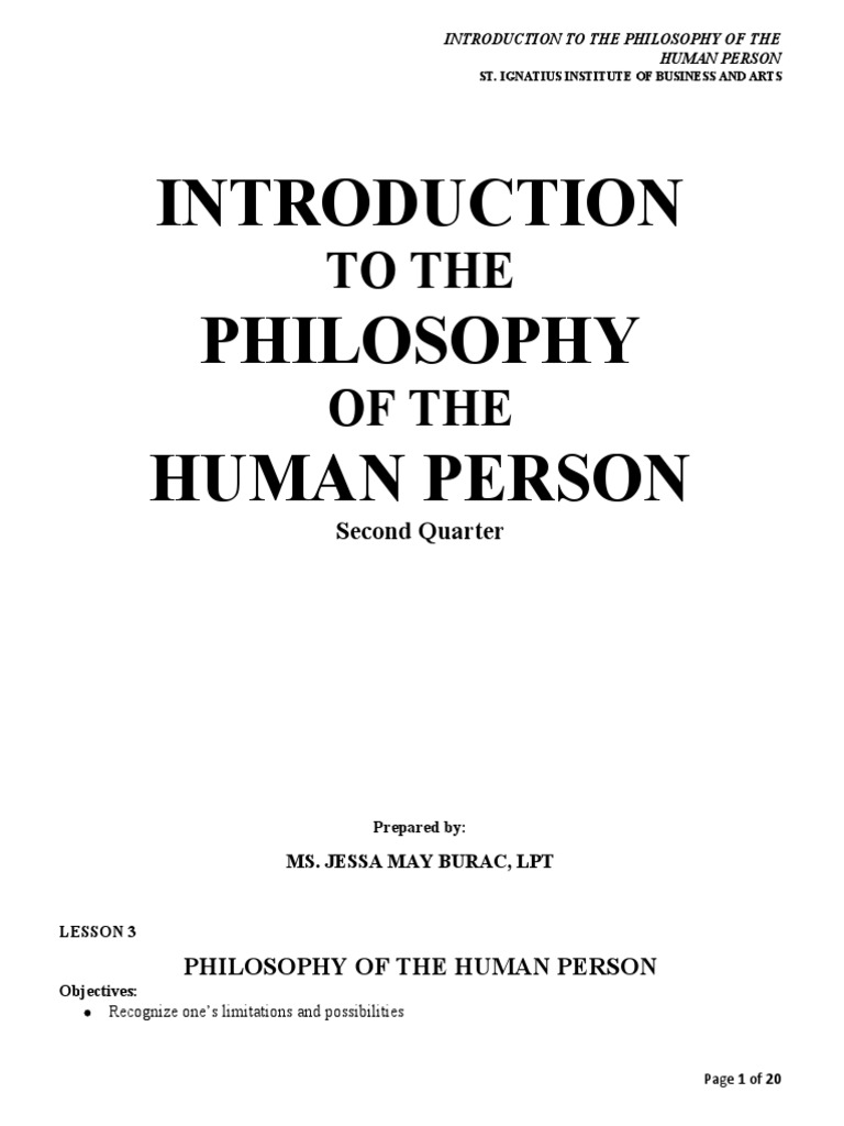 Philosophy Human Person: To The of The | PDF | Society | Meaning Of Life