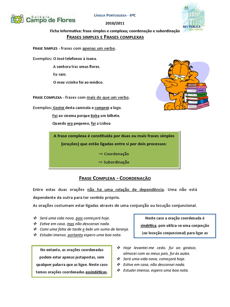 Frases Simples e Frases Complexas, A Coordenação (Ficha Informativa) | PDF