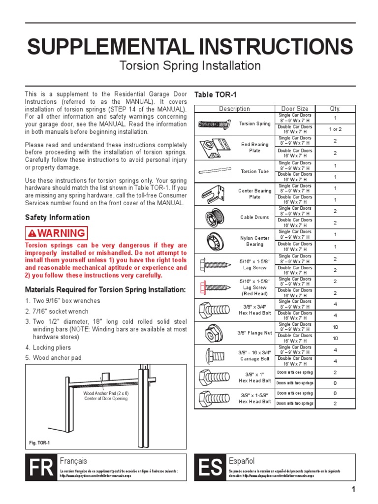 Torsion Spring Installation Guide | PDF | Screw | Mechanical Engineering