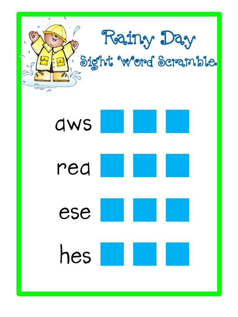 Rainy Day Sight Word Scramble Cards | PDF
