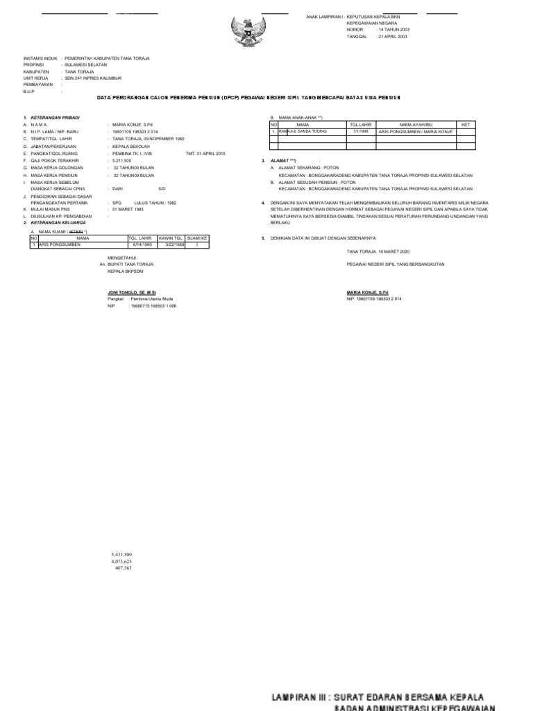 Blangko DPCP Maria Konje | PDF