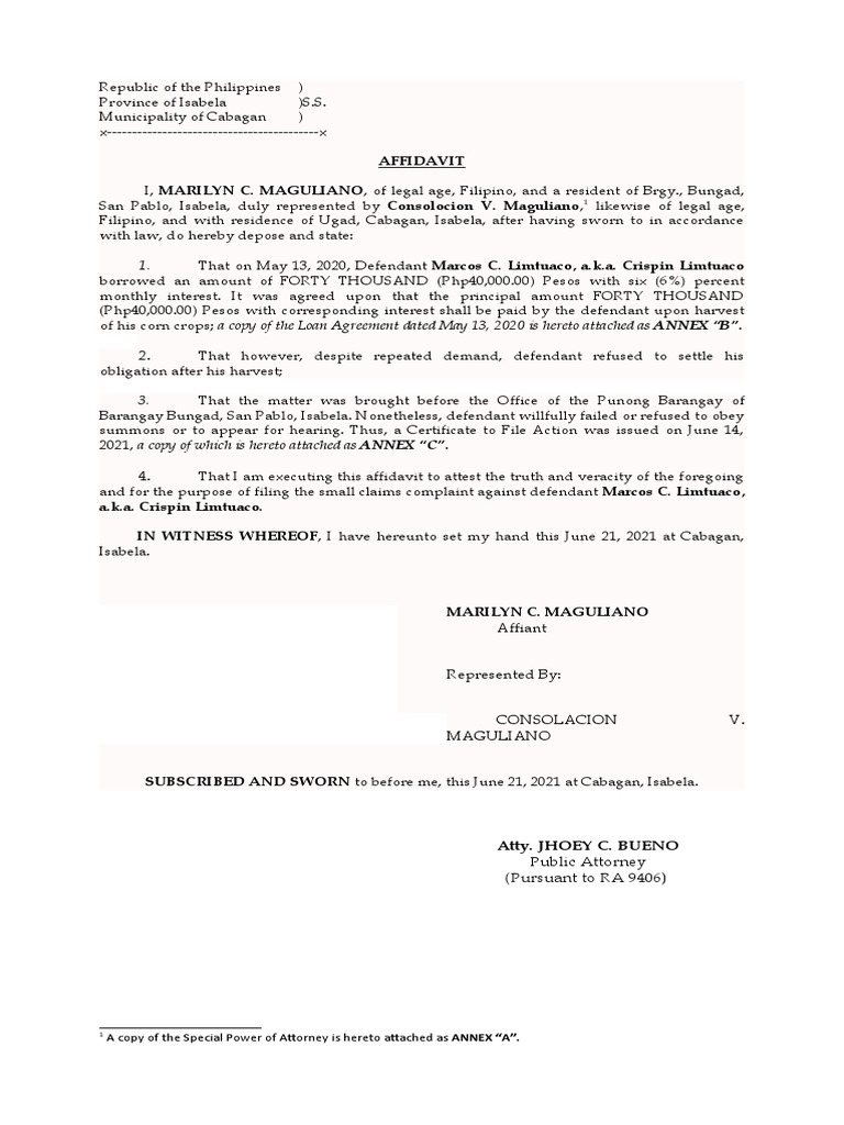 Affidavit of Claimant-Small Claims | PDF | Affidavit | Judiciaries