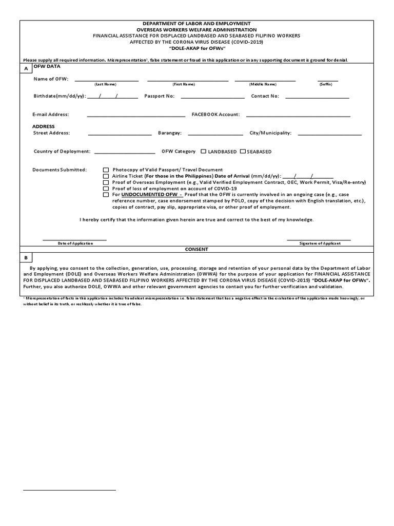 Dole Akap Application Form | Download Free PDF | Travel Visa | Employment