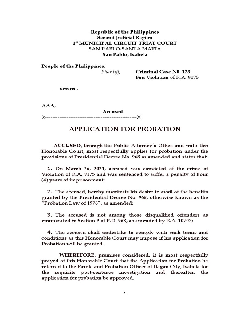 Application For Probation | PDF