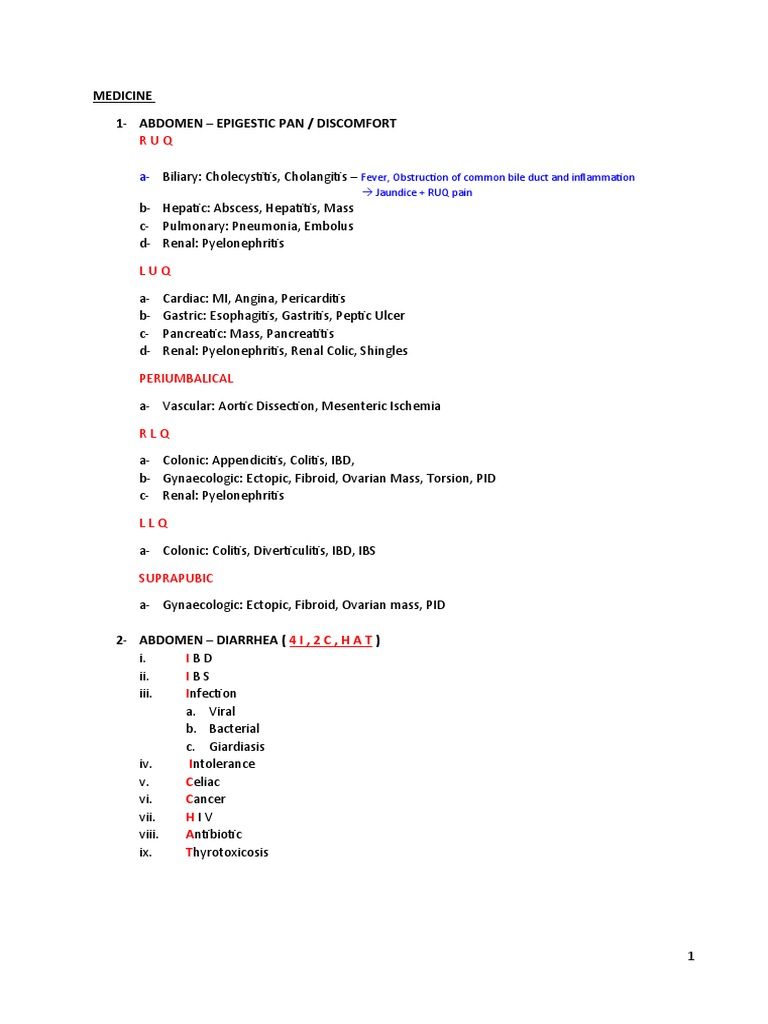 DIFFERENTIALS and Mnemonics | PDF | Irritable Bowel Syndrome ...