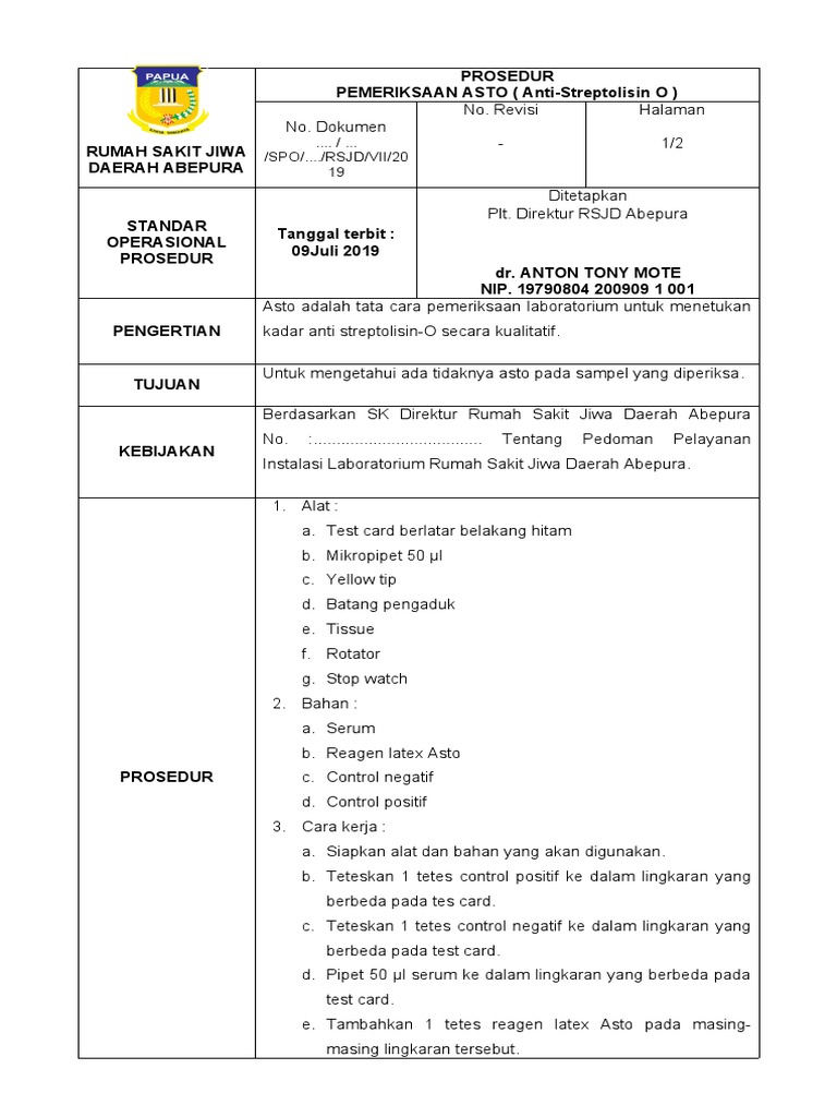 Sop Pemeriksaan Aso | PDF