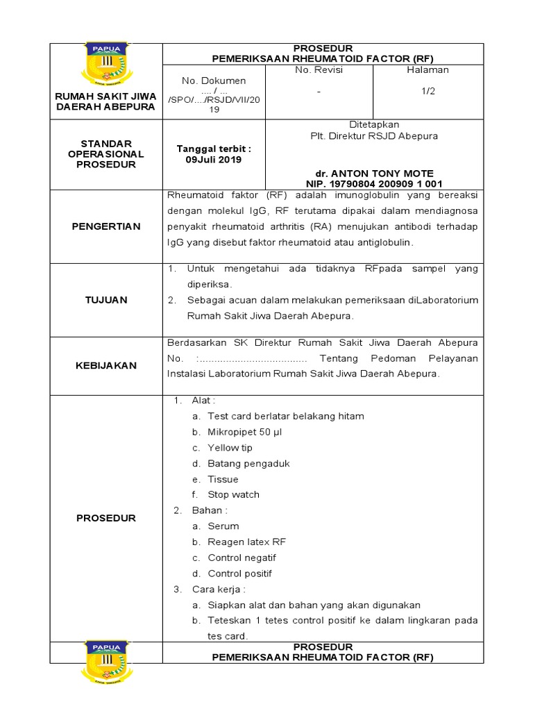 Sop Pemeriksaan RF | PDF