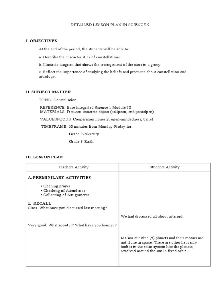 Lesson Plan Ini Constellation | PDF | Stars | Astrological Sign