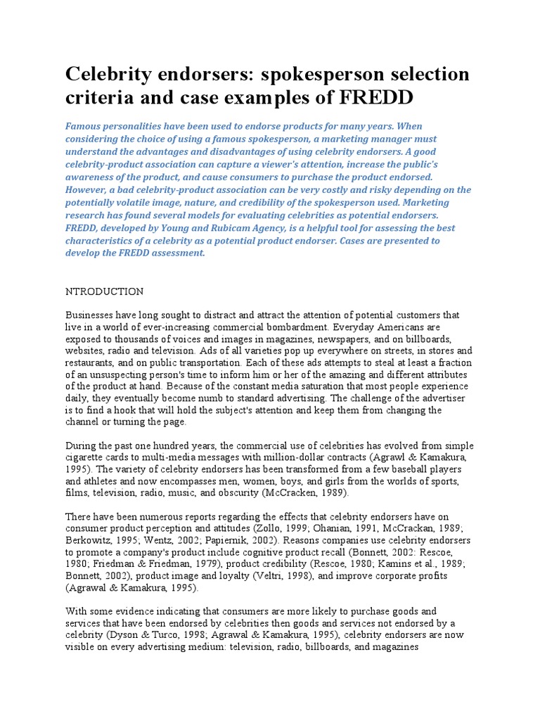 Celebrity Endorsers: Spokesperson Selection Criteria and Case Examples ...