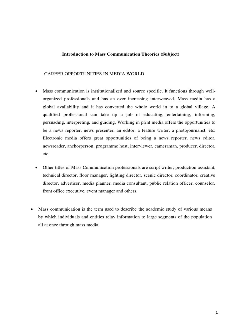 Introduction To Mass Communication Theories | PDF | Mass Media ...