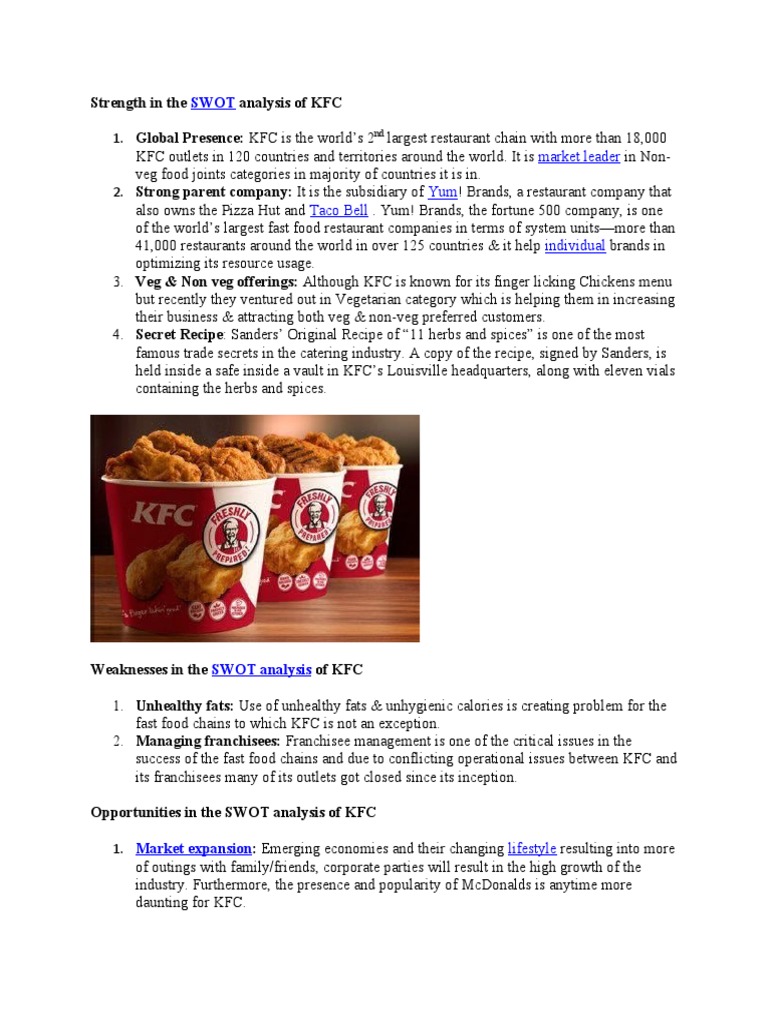 Strength in The SWOT Analysis of KFC | PDF | Fast Food Restaurants ...