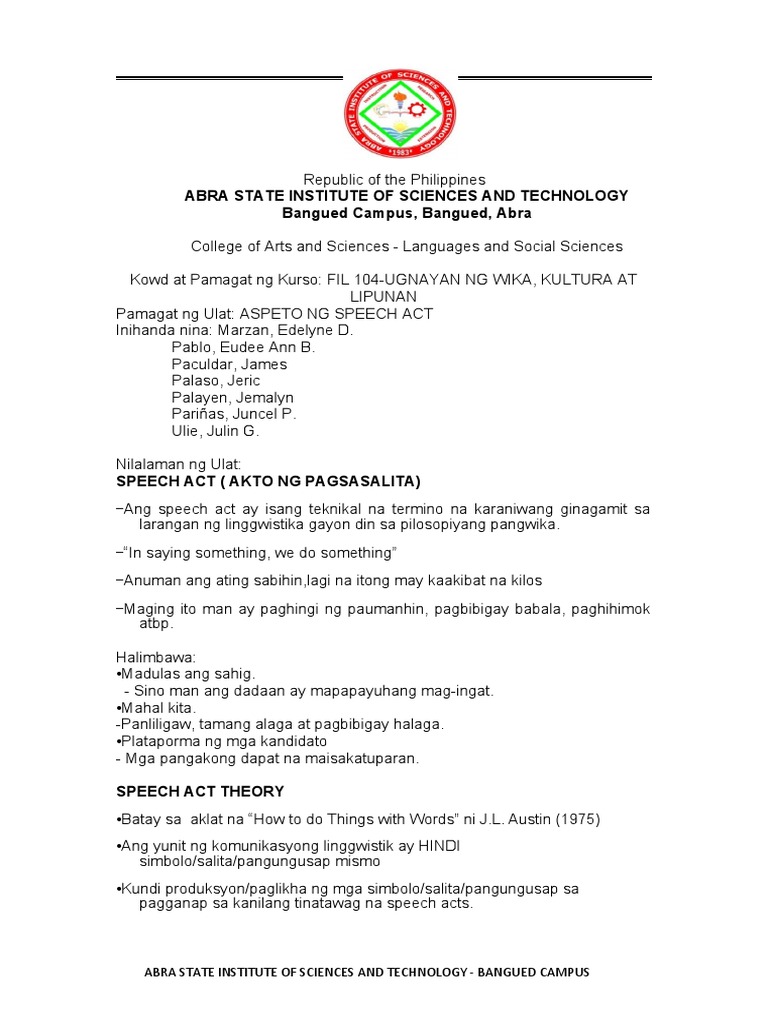 Fil 104 - Aspeto NG Speech Act | PDF