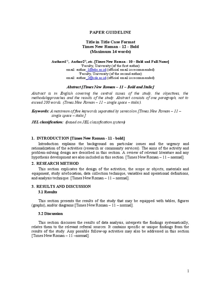 Guidelines for Formatting Academic Papers in Times New Roman Font | PDF ...