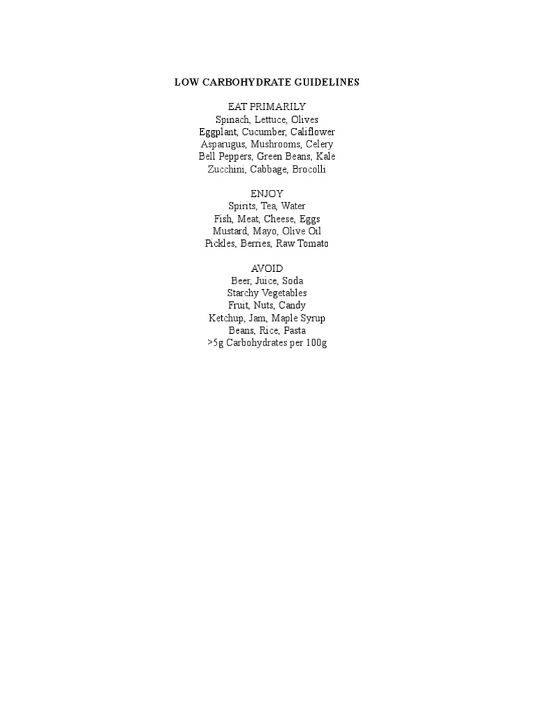 Low Carb Guidelines PDF