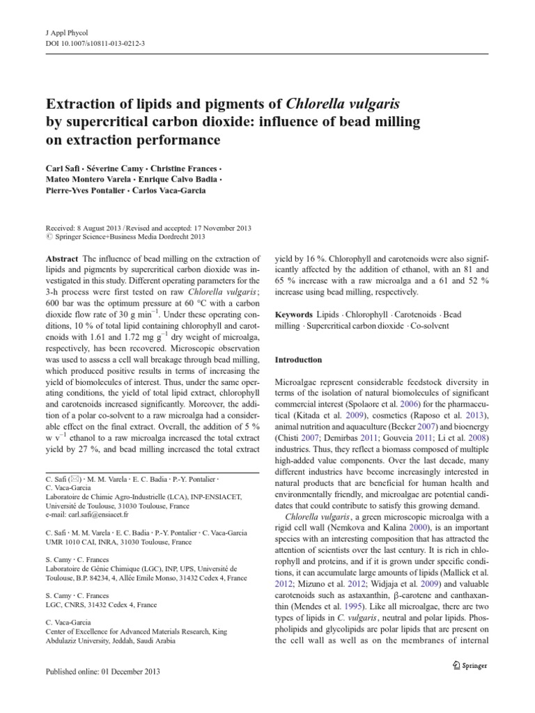 Safi Et Al (2014) - Extraction of Lipids and Pigments of Chlorella Vulgaris by Supercritical ...