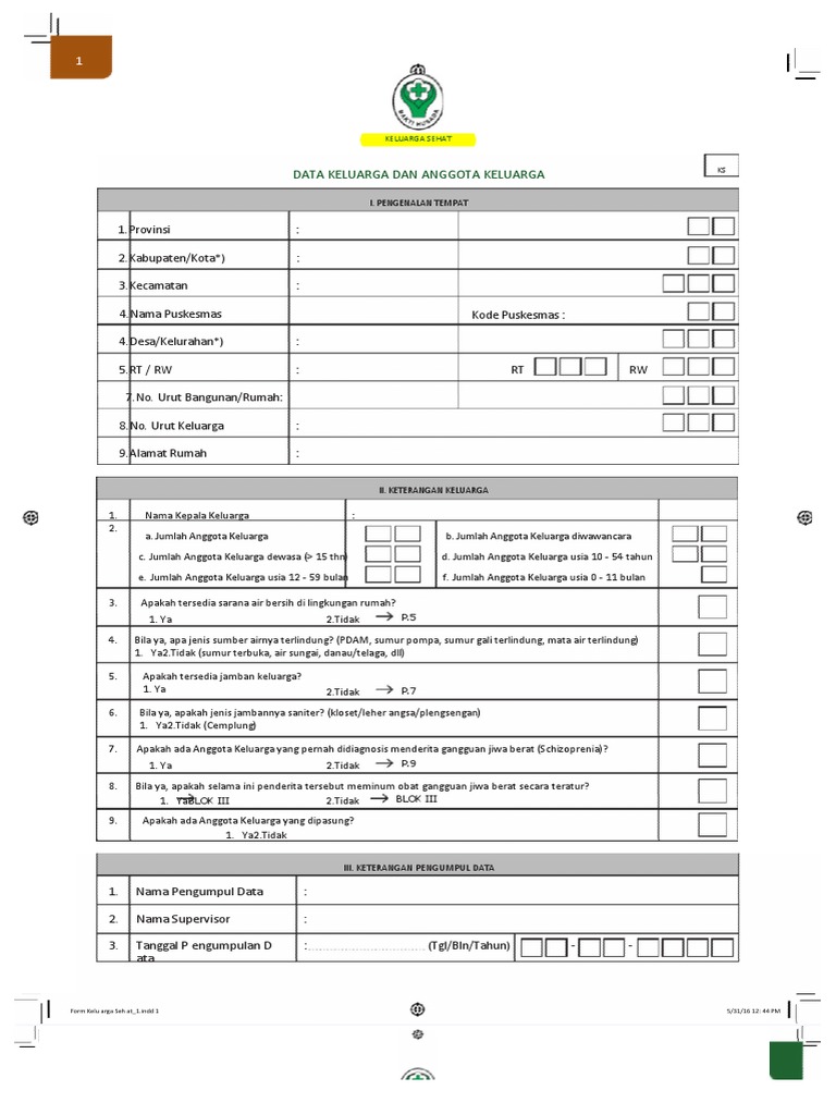 Formulir Pendataan Pis PK | PDF