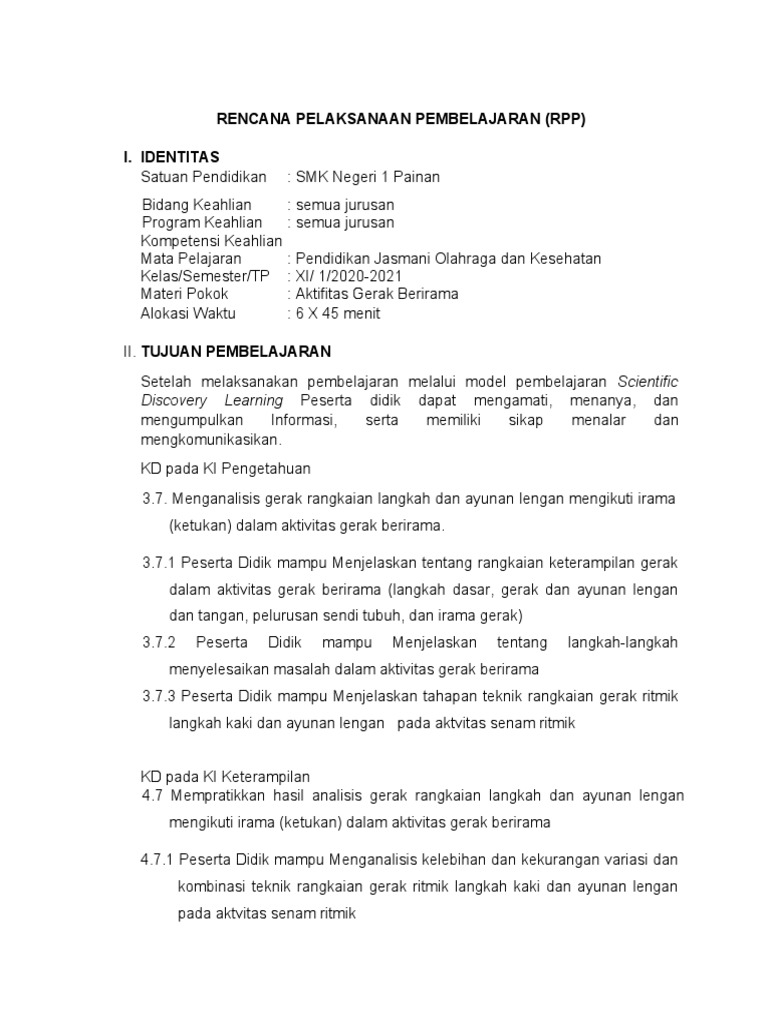 RPP Kelas XI Semester 1 (Aktifitas Gerak Berirama) | PDF | Karier & Perkembangan | Sains ...