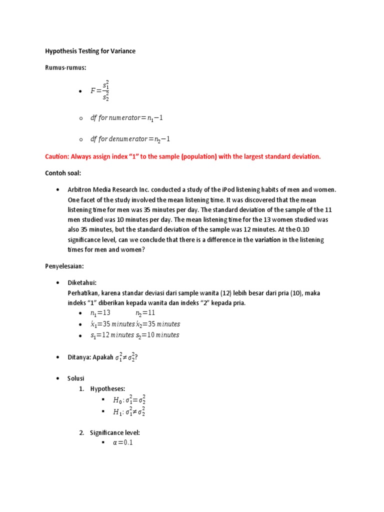 Hypothesis Testing - For Variance | PDF | Statistical Significance ...