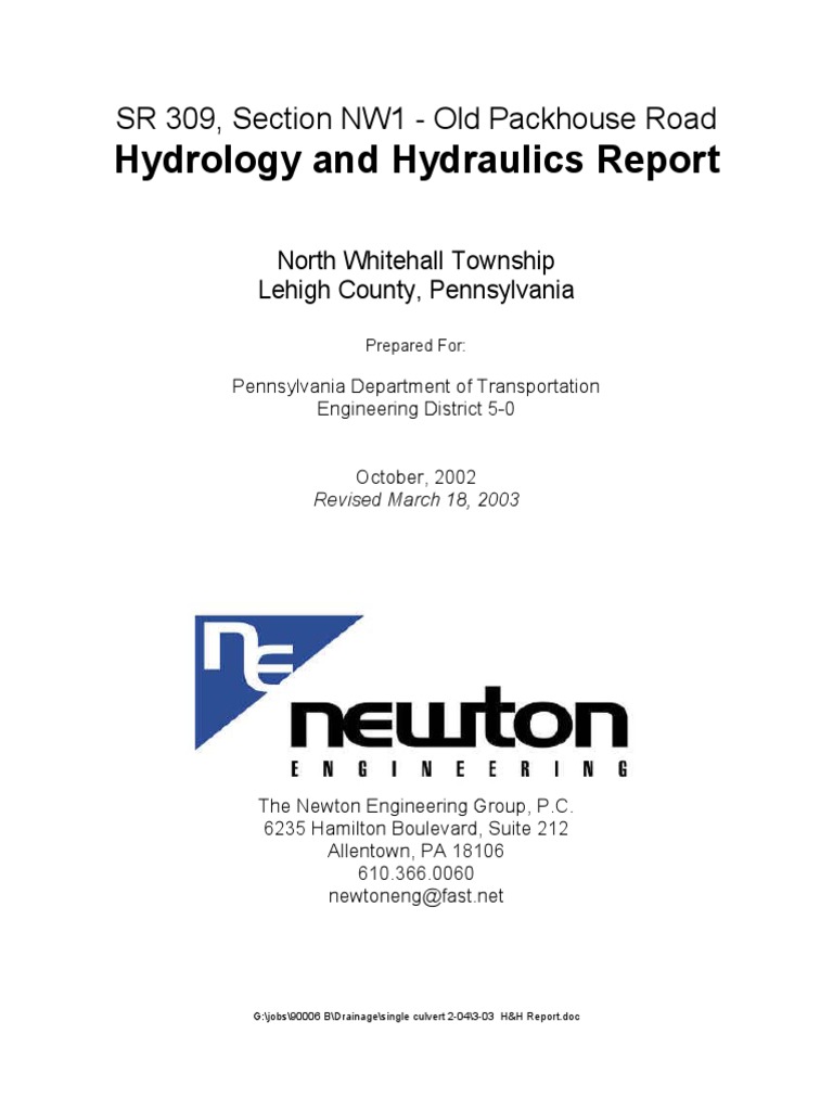 SR309-NW1 Hydraulic Report | PDF | Stream | Flood
