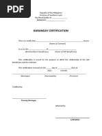 RA 11261 Form 1 - Barangay Certification | PDF