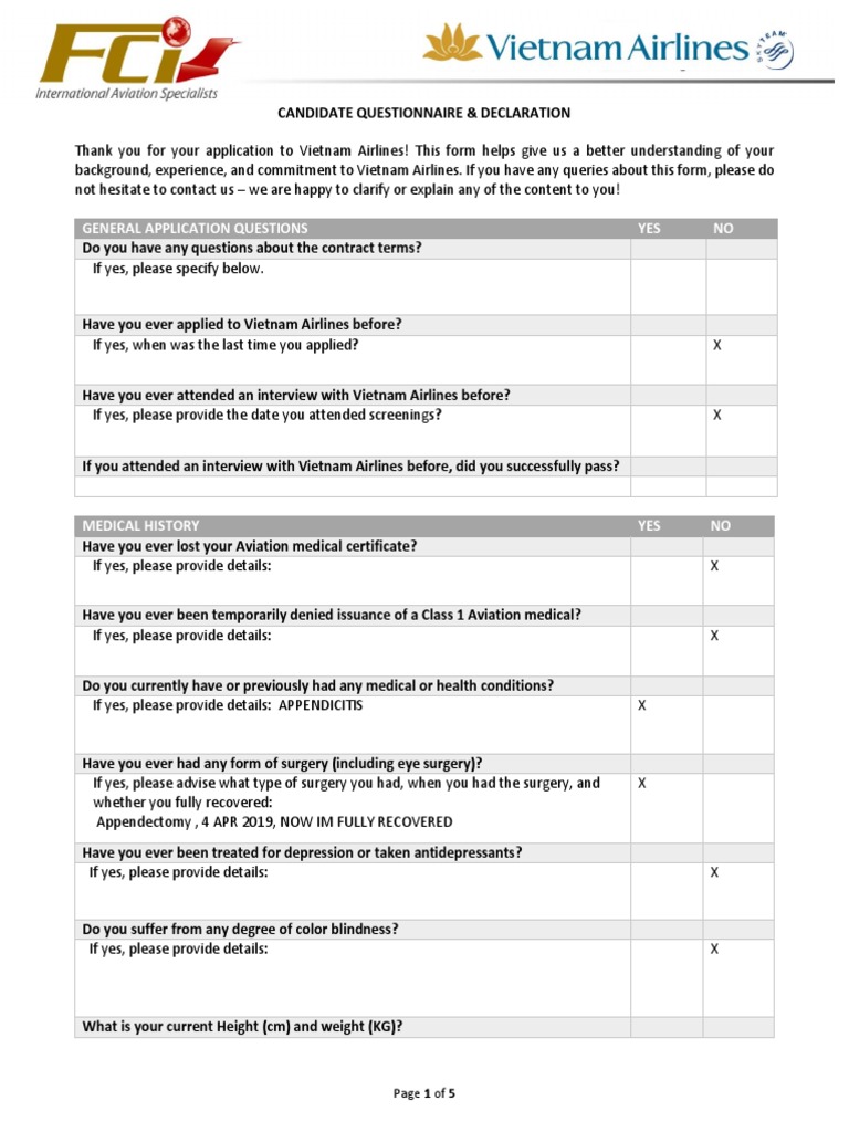 VNA - Questionnaire | PDF | Airlines | Employment