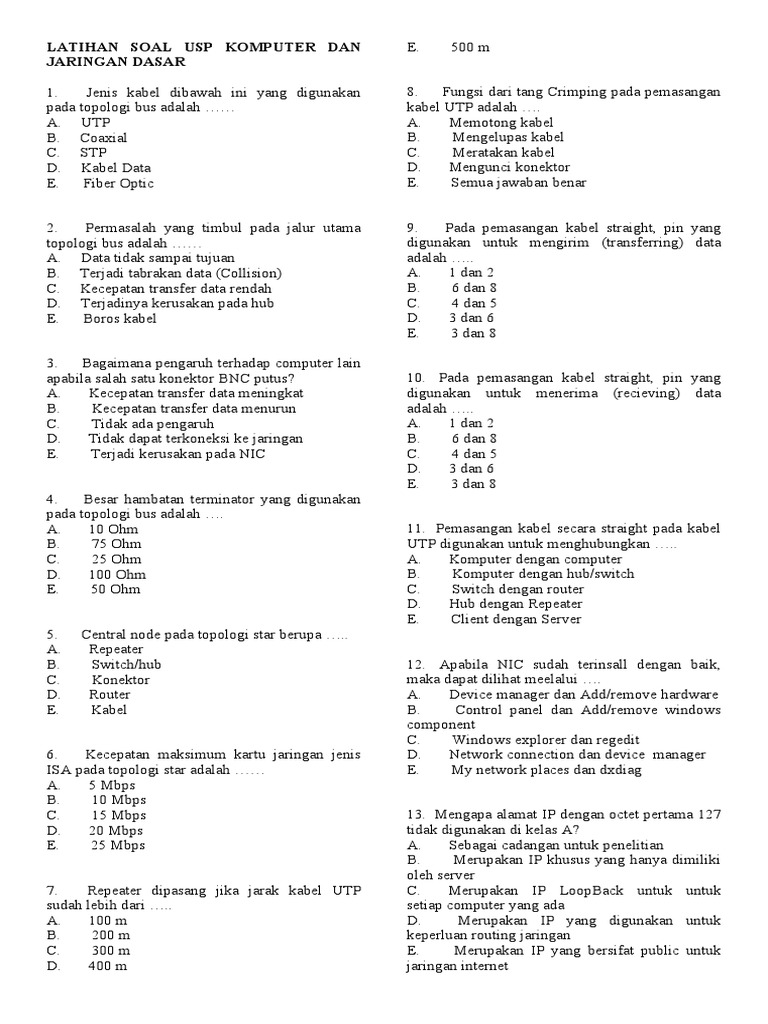 Latihan Soal Usp Komputer Dan Jaringan Dasar | PDF